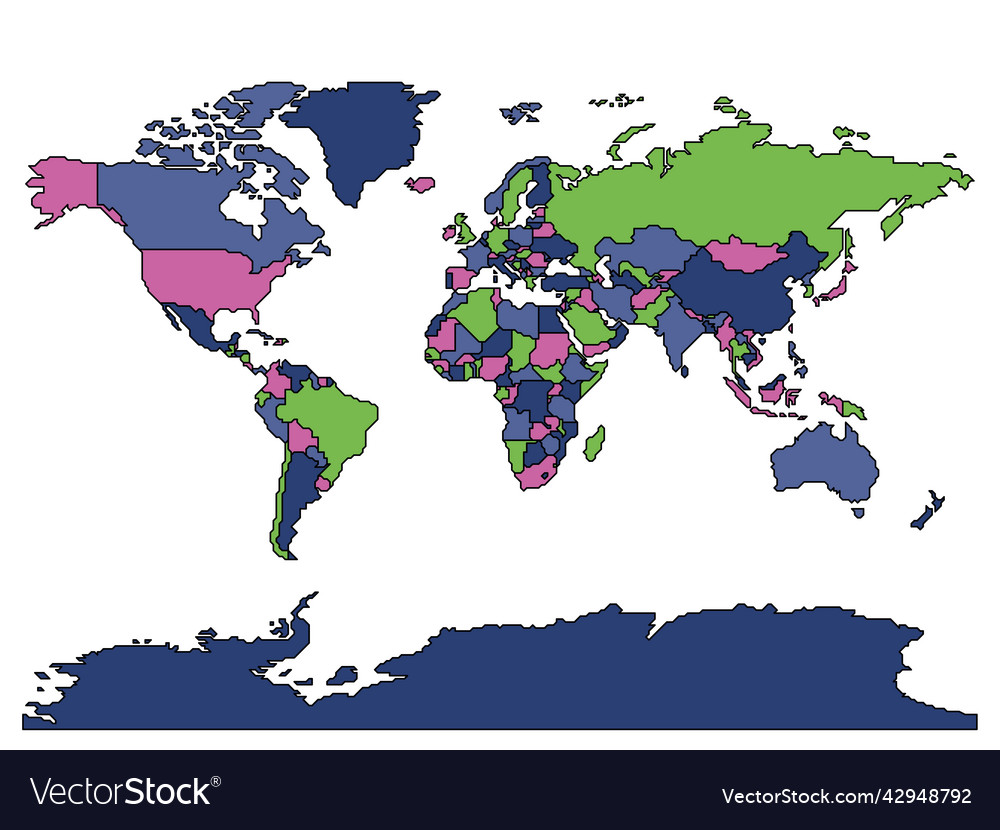 Simplified smooth border world map Royalty Free Vector Image