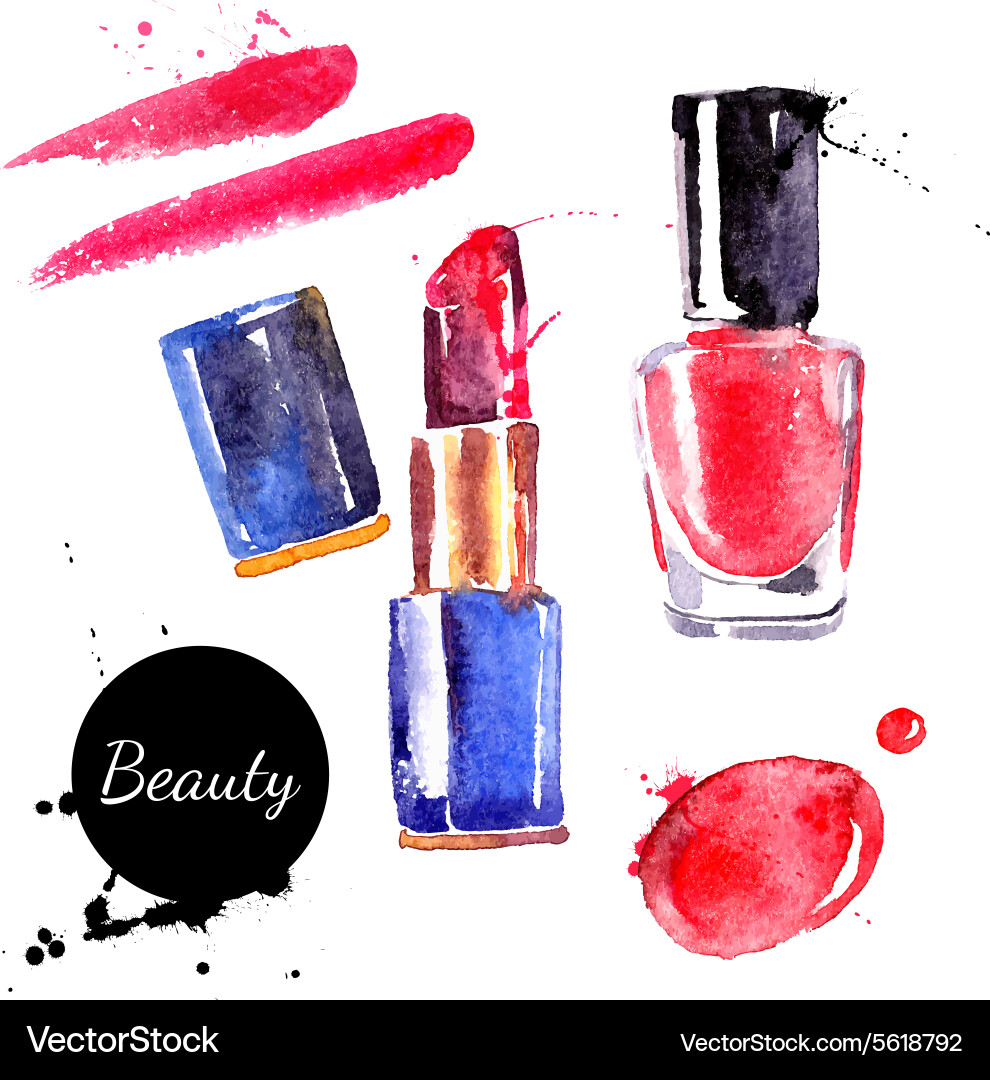 Watercolor cosmetics set Hand painted make up Vector Image