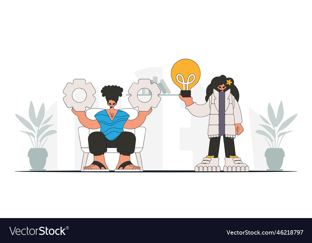 An elegant guy and girl solves problems Royalty Free Vector An elegant guy and girl solves problems Royalty Free Vector