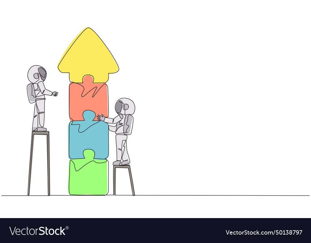 Continuous one line drawing two robots doing Vector Image