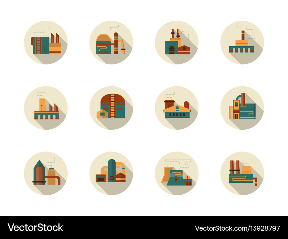 Industry round flat gray icons set Royalty Free Vector Image