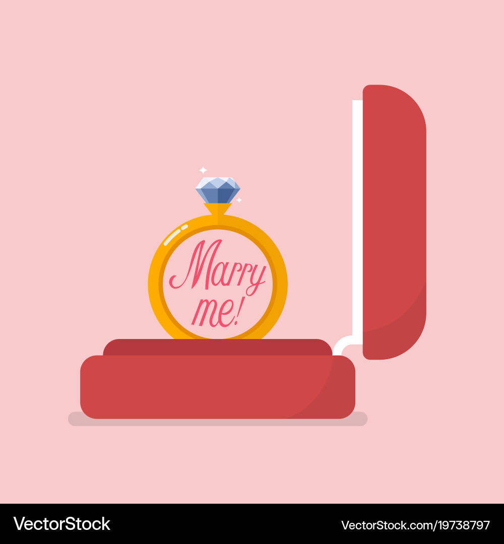 Red velvet box containing engagement ring Vector Image