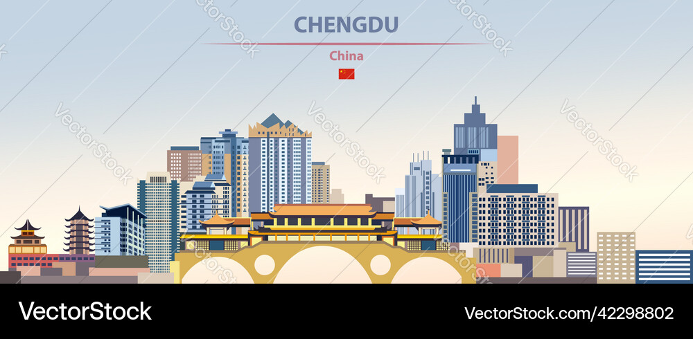 Chengdu city skyline on colorful gradient Vector Image