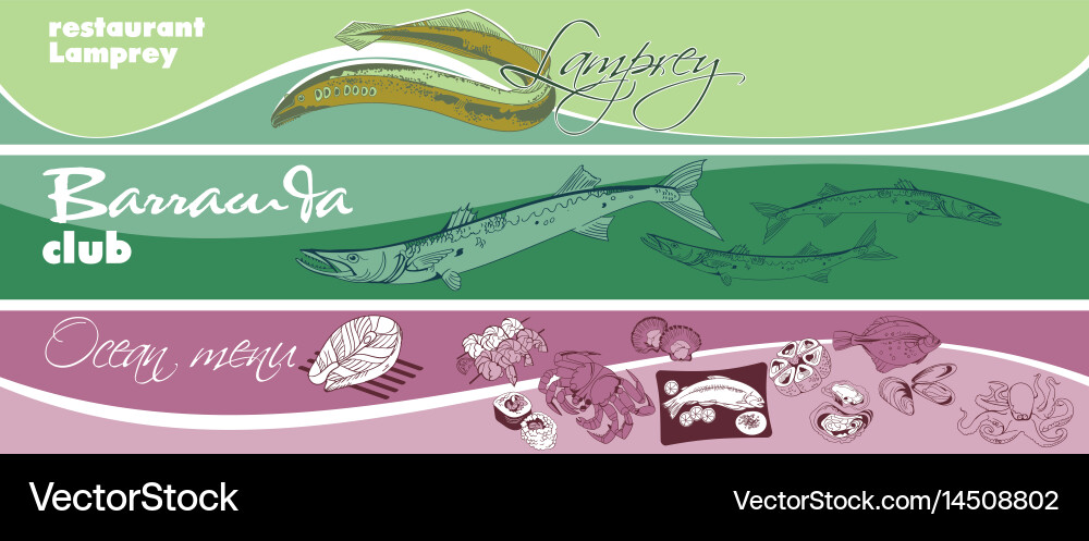 Hand drawn marine food horizontal banners Vector Image