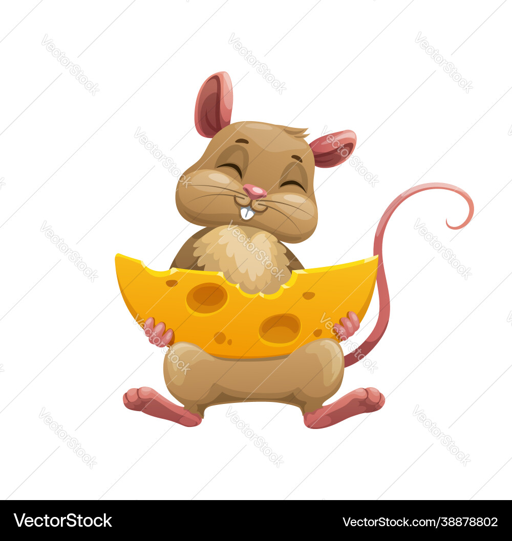 Happy cartoon mouse with cheese cute rat Vector Image