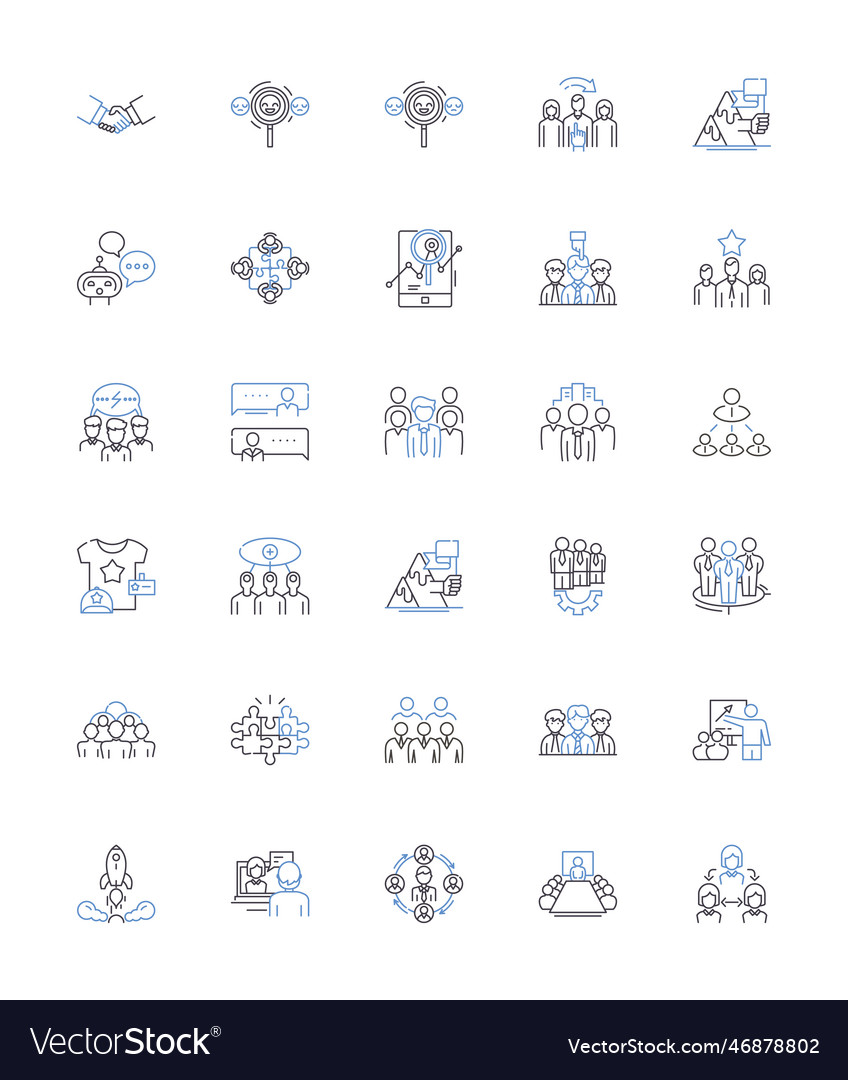 Joint effort line icons collection ollaboration Vector Image