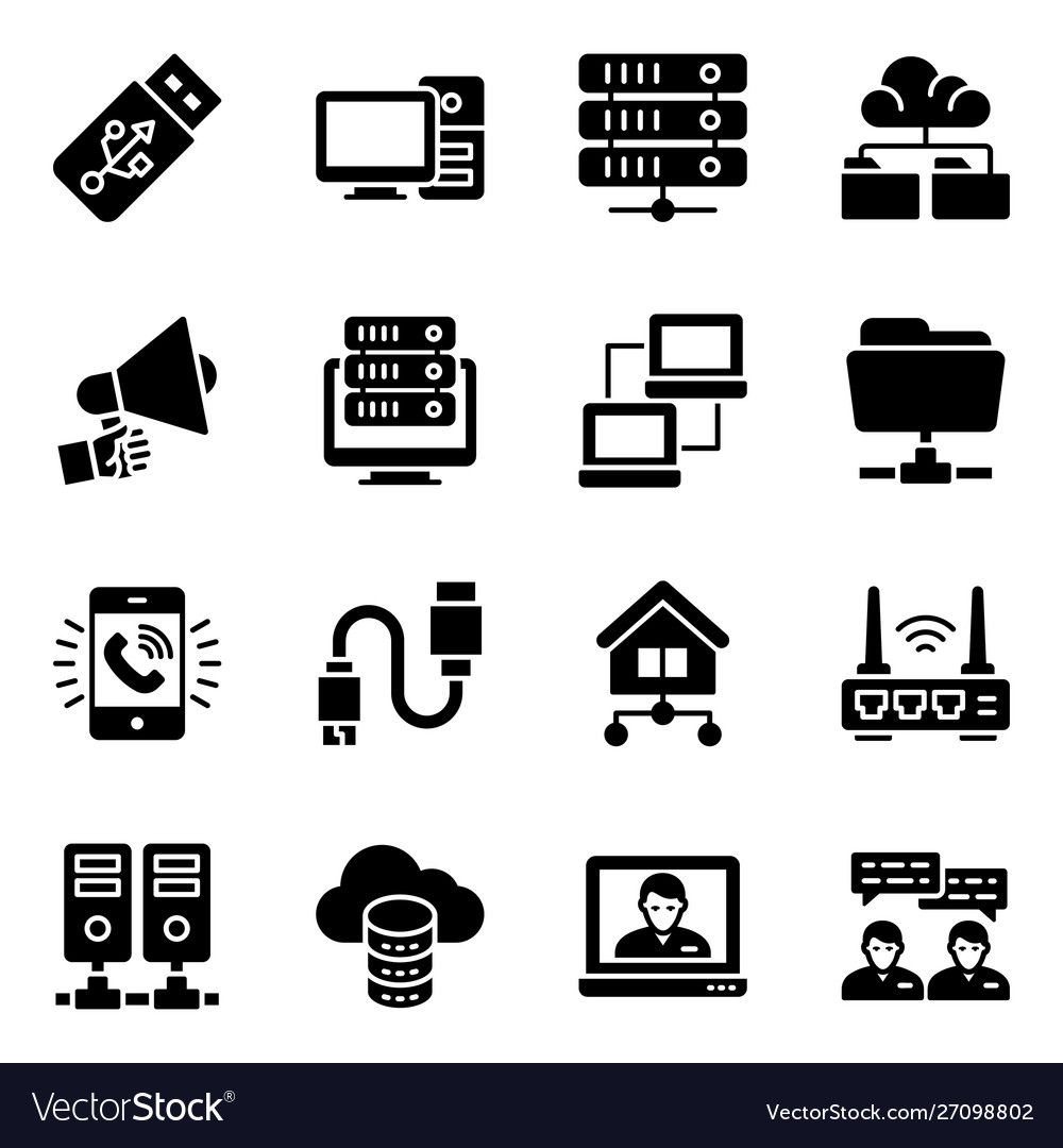 Network devices glyph icons pack Royalty Free Vector Image