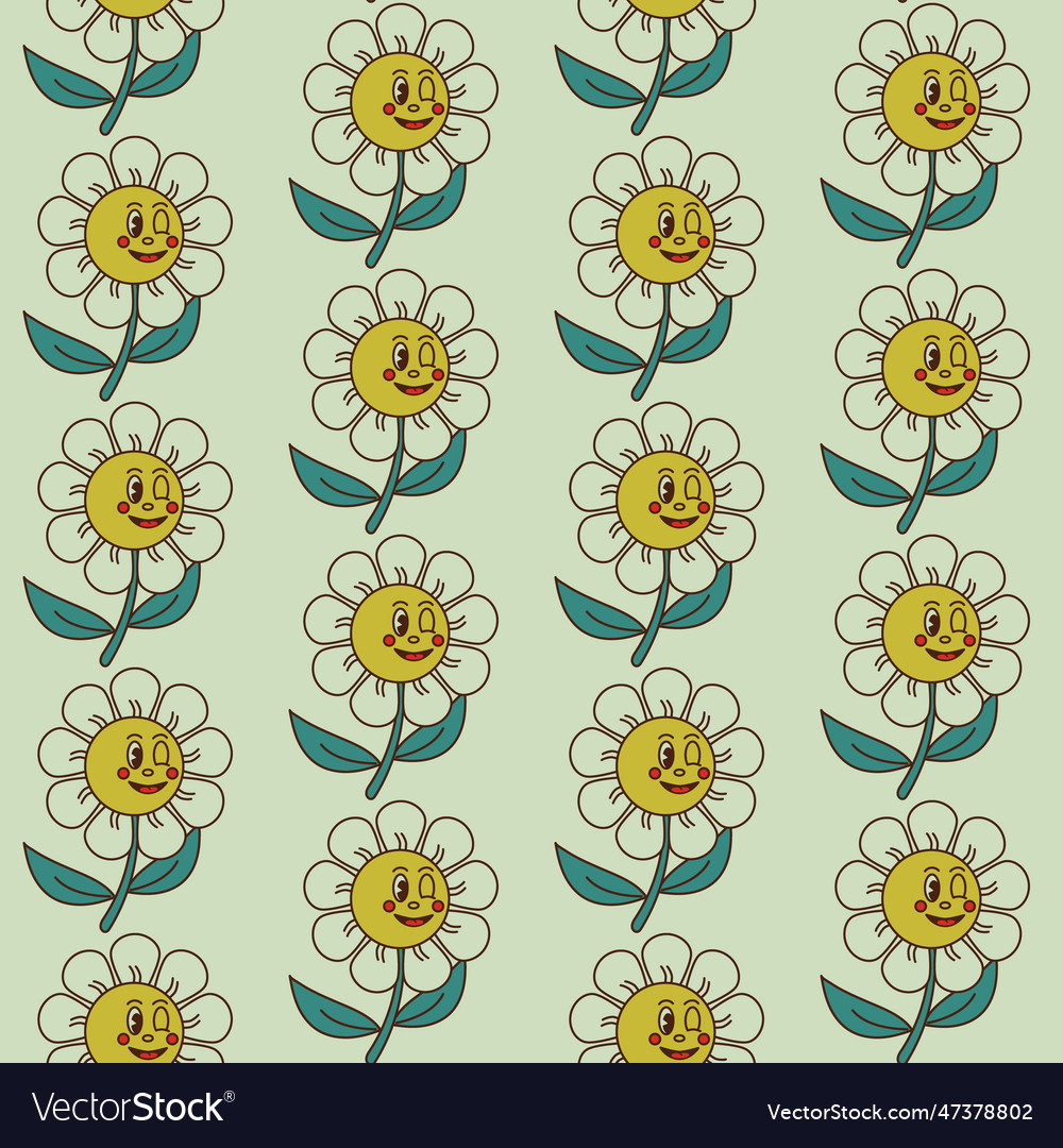 Retro groovy seamless pattern with floral Vector Image