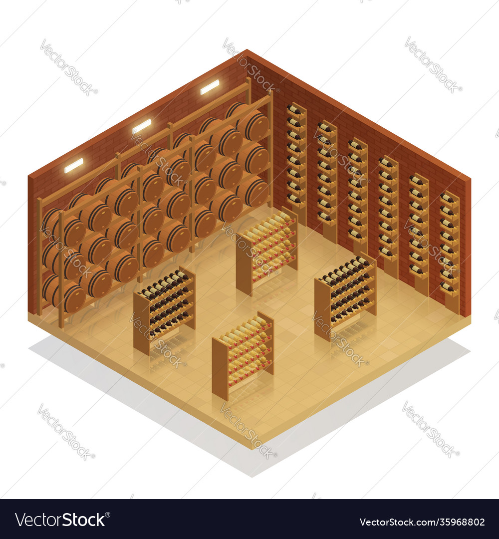 Wine cellar isometric composition Royalty Free Vector Image