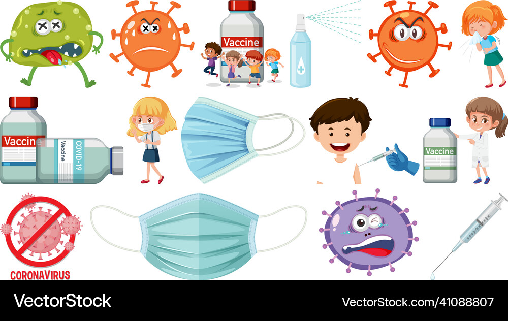 Cartoon character and coronavirus vaccination Vector Image