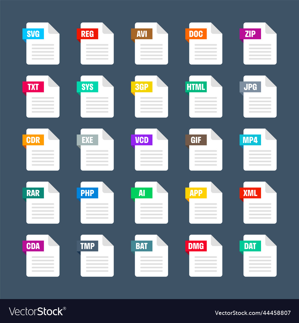 Common system file formats document types Vector Image