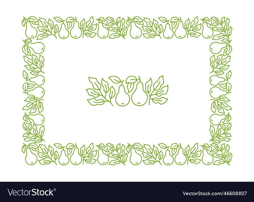 Pear fruit rectangular frame line ornament Vector Image