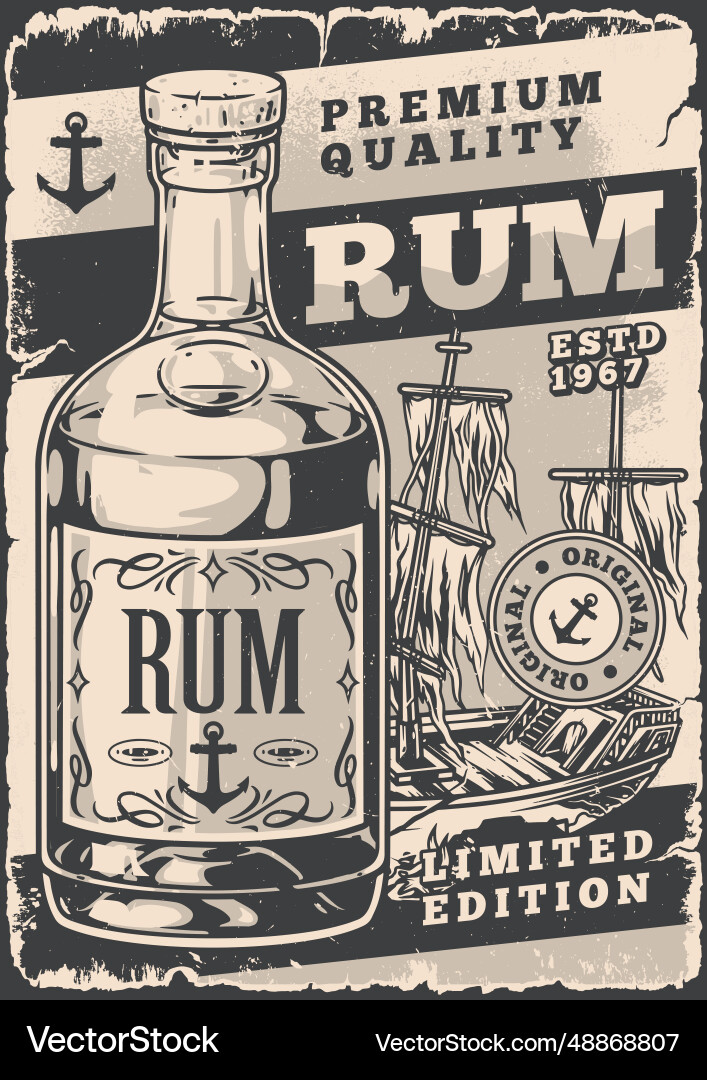 Rum drink monochrome vintage sticker Royalty Free Vector