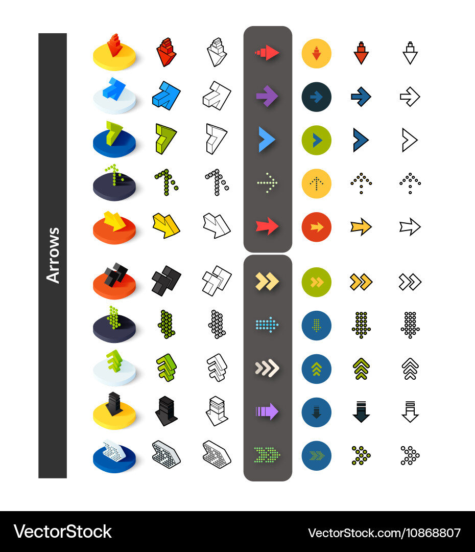 Set of icons in different style - isometric flat Vector Image