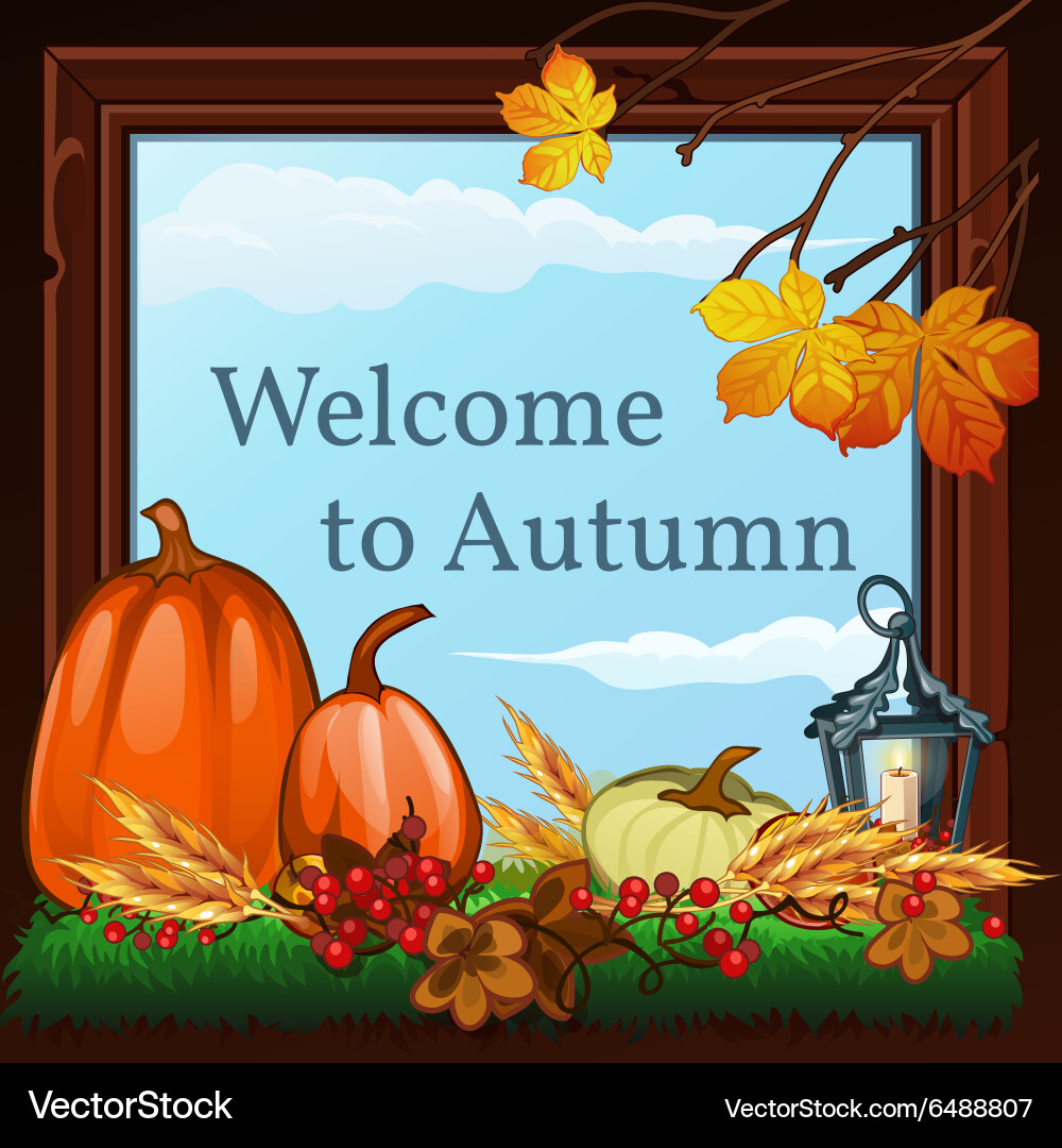 Welcome to autumn card with set Royalty Free Vector Image