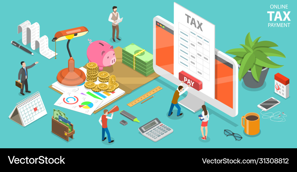 3d isometric flat concept online tax Royalty Free Vector