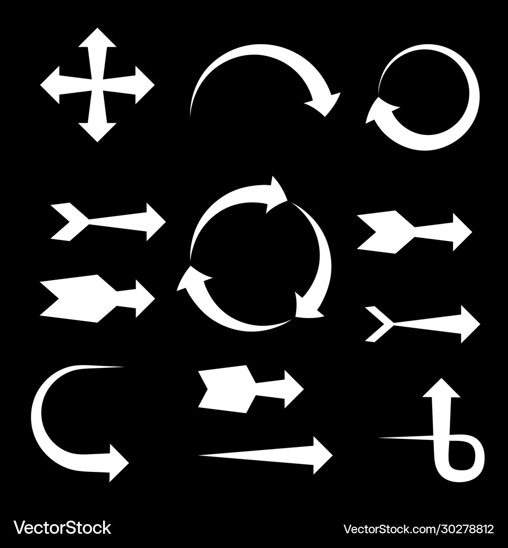 Arrow sign set isolated on black background Vector Image