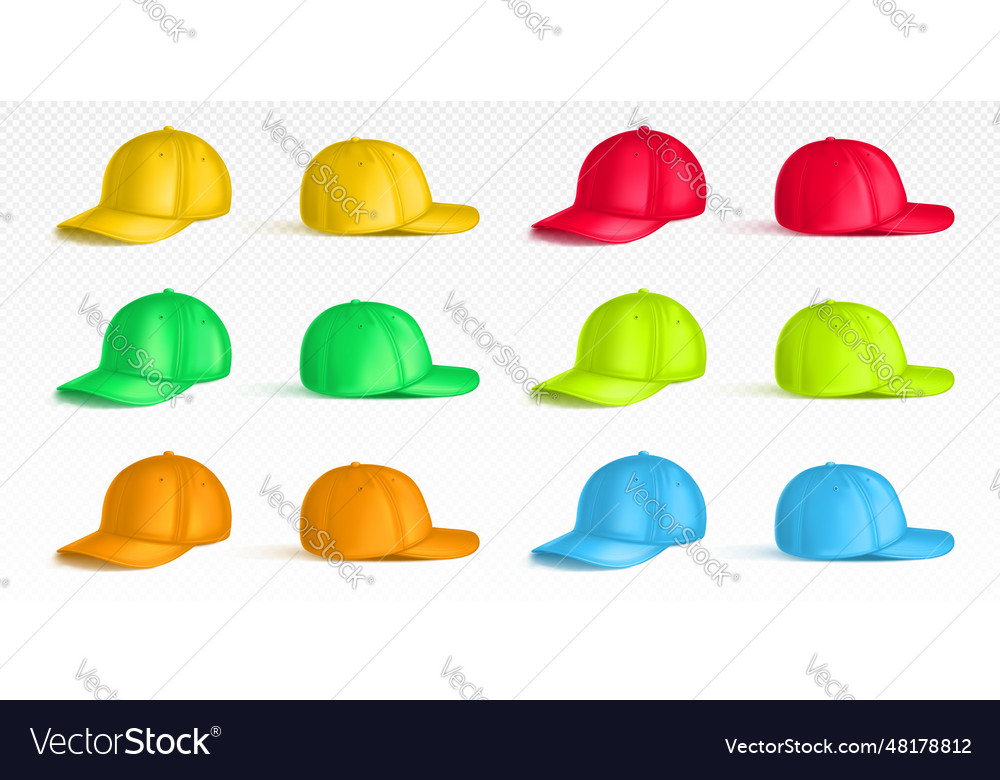 Realistic color caps front and back view Vector Image