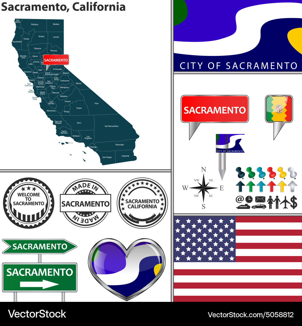 Sacramento california set Royalty Free Vector Image