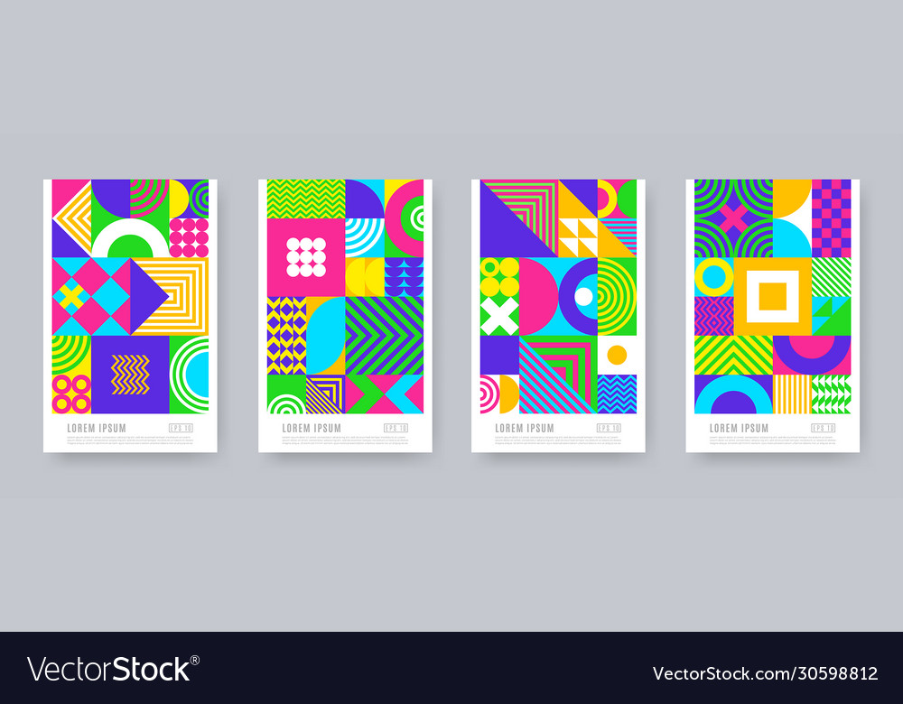 Set posters with geometric shapes and pattern Vector Image