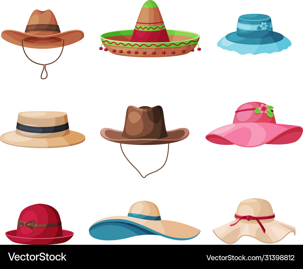 Summer hats collection straw and textile Vector Image