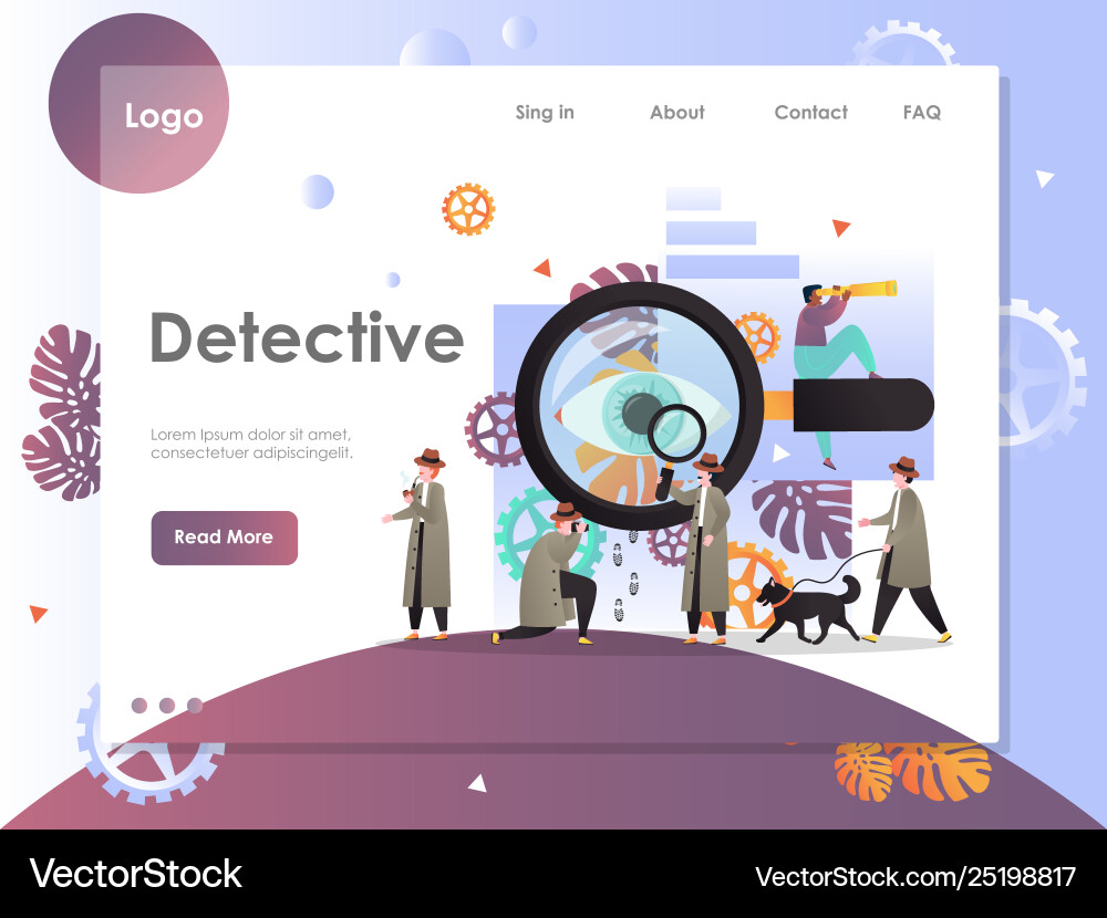Detective website landing page design Royalty Free Vector