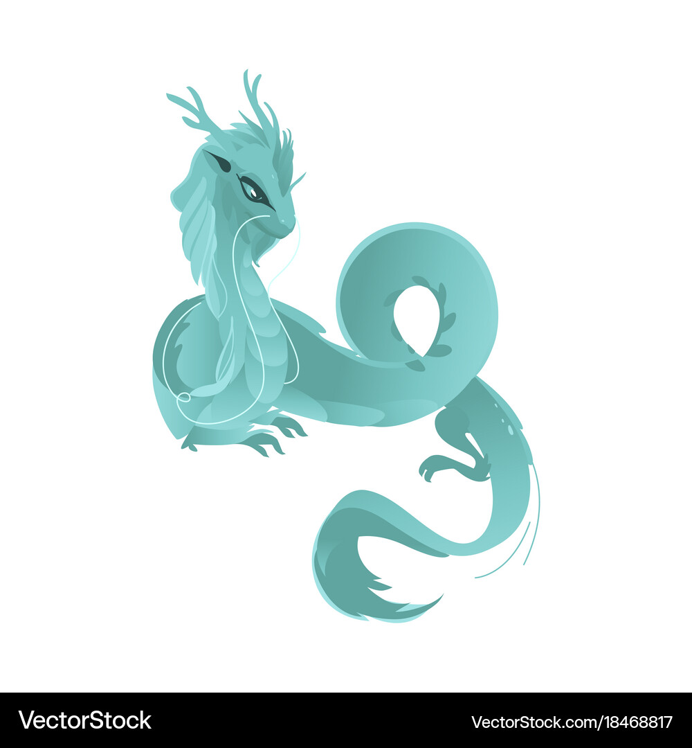 Flat blue colored dragon with wings horns Vector Image