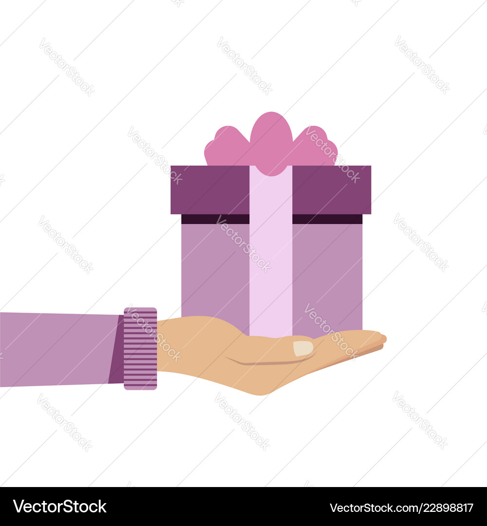Hand holding or offering gift present with pink Vector Image