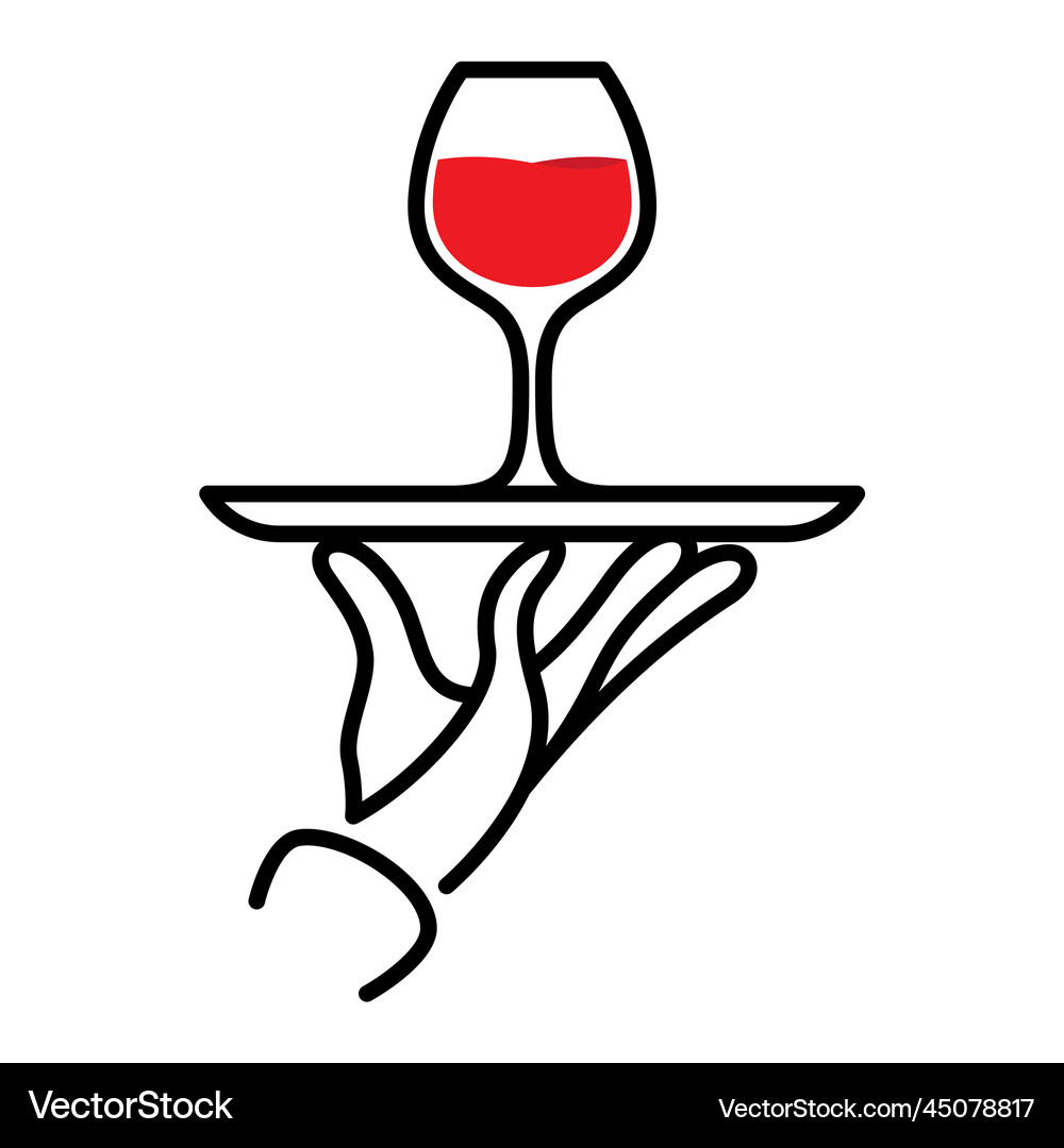 Hand waiter serving wine on tray icon label Vector Image