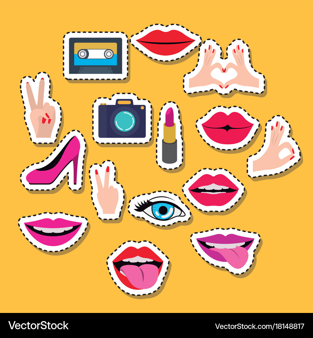 Set elements classic sticker on color Royalty Free Vector