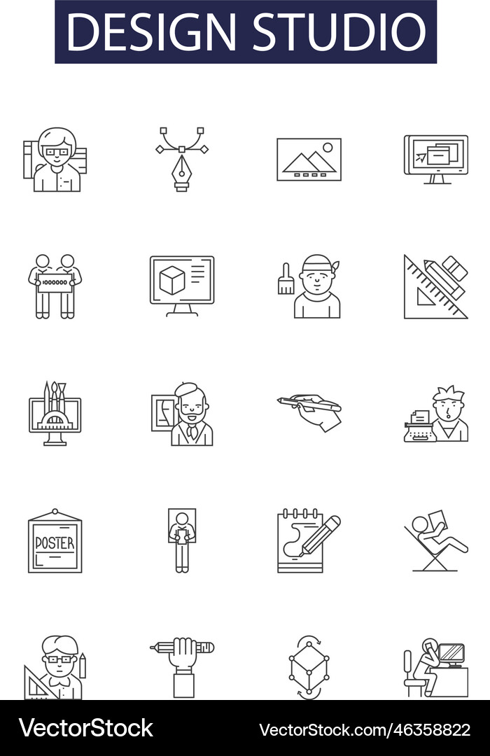 Design studio line icons and signs Royalty Free Vector Image