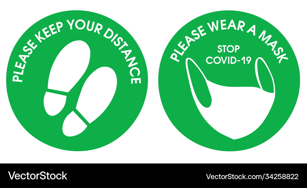 Green round sticker keep your distance and please Vector Image