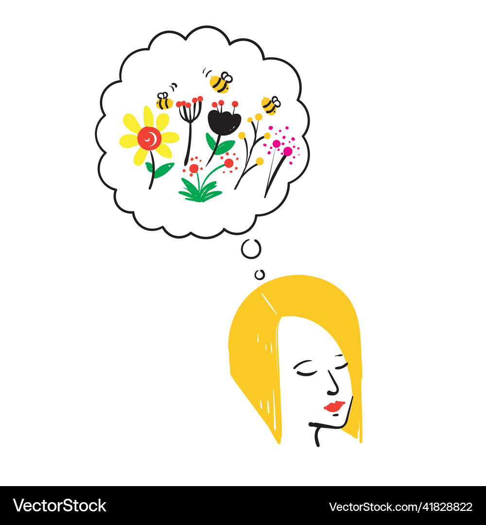 Hand drawn doodle human with flower thought Vector Image