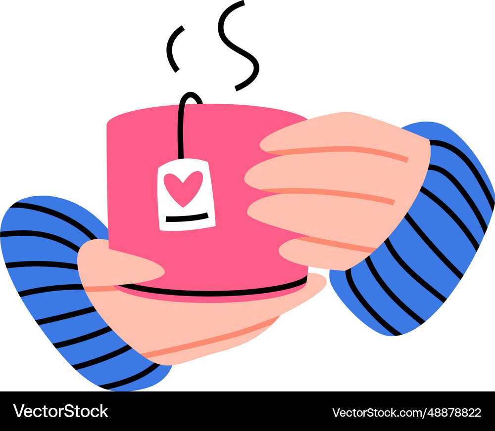 Hands holding cup with hot tea drink brewing Vector Image
