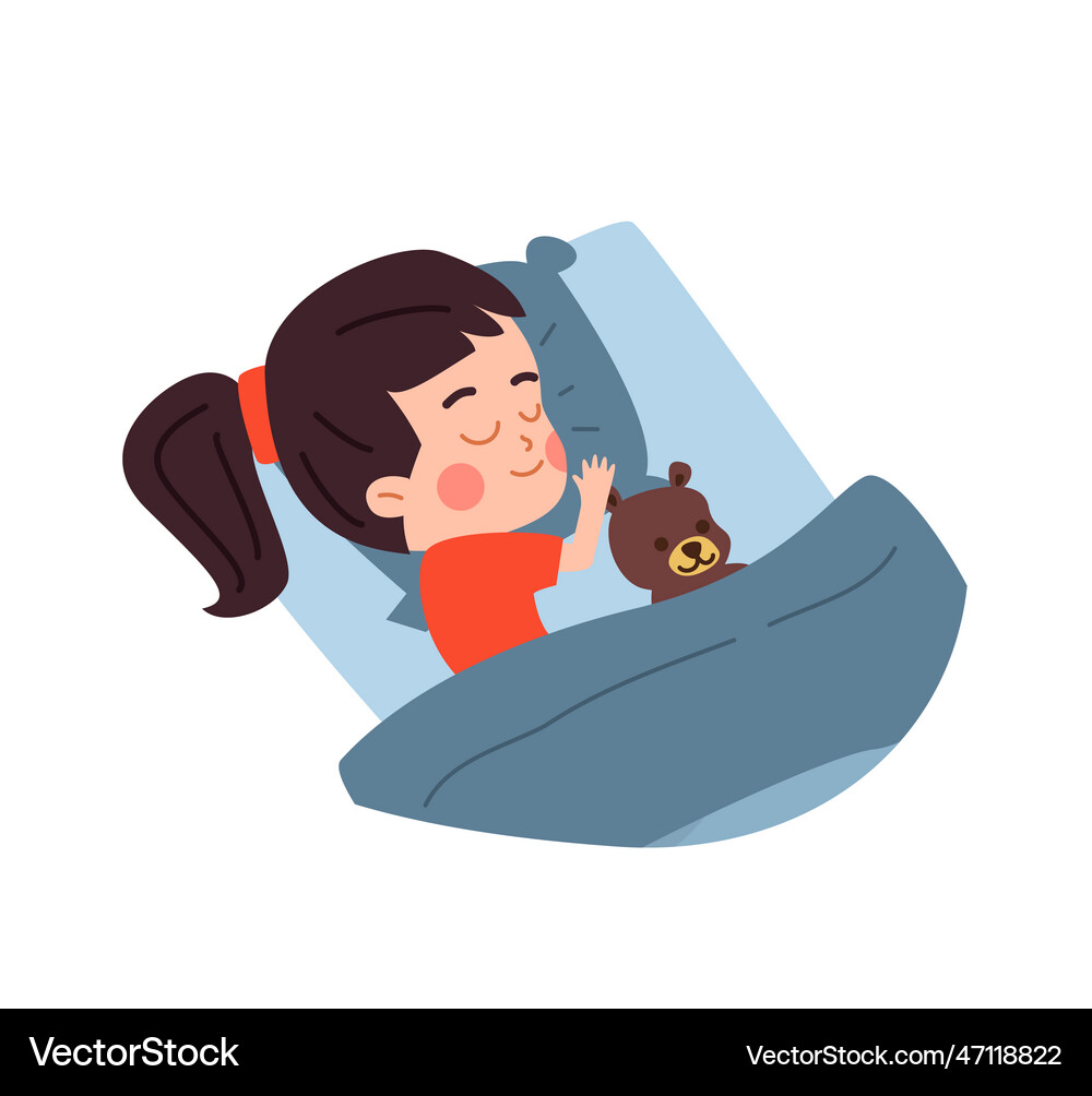 Happy sleeping kid girl flat style Royalty Free Vector Image