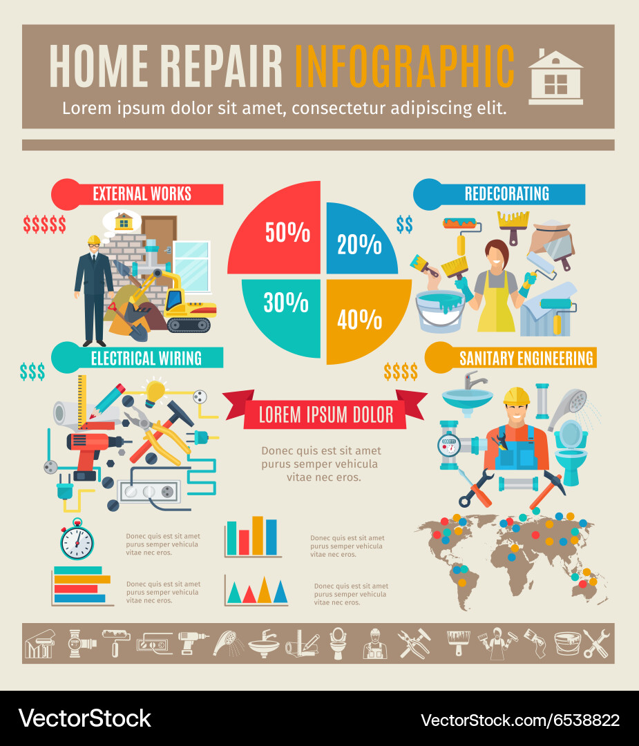 Home Repair Infographics Set Royalty Free Vector Image