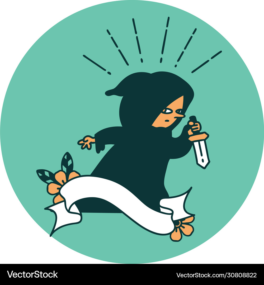 Icon tattoo style assassin with knife Royalty Free Vector
