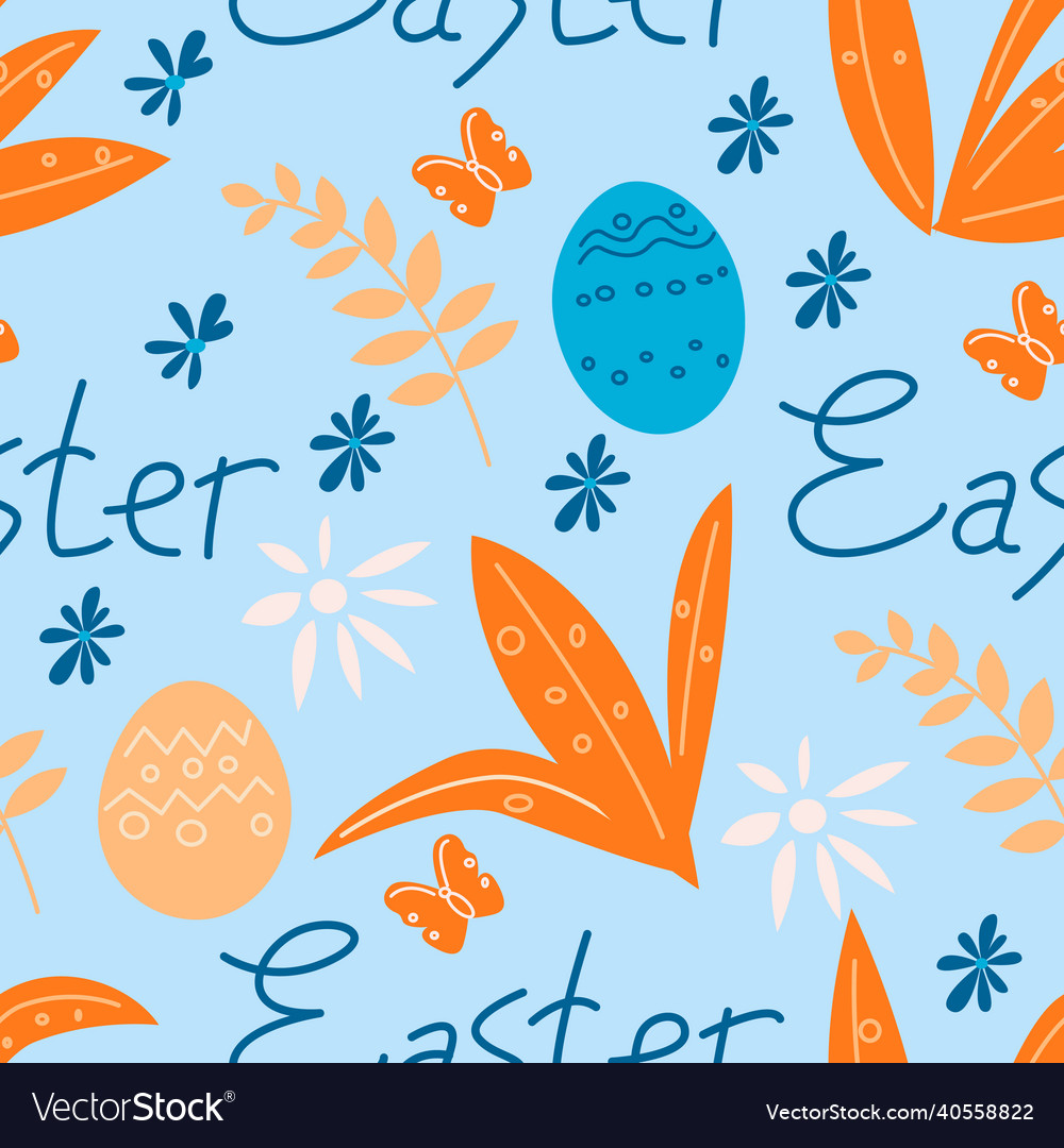 Seamless pattern with flowers easter eggs Vector Image