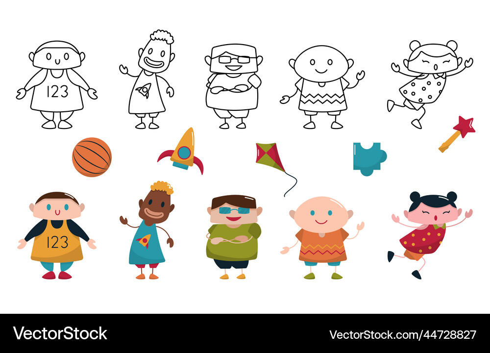 Cute happy kids children day elements set Vector Image