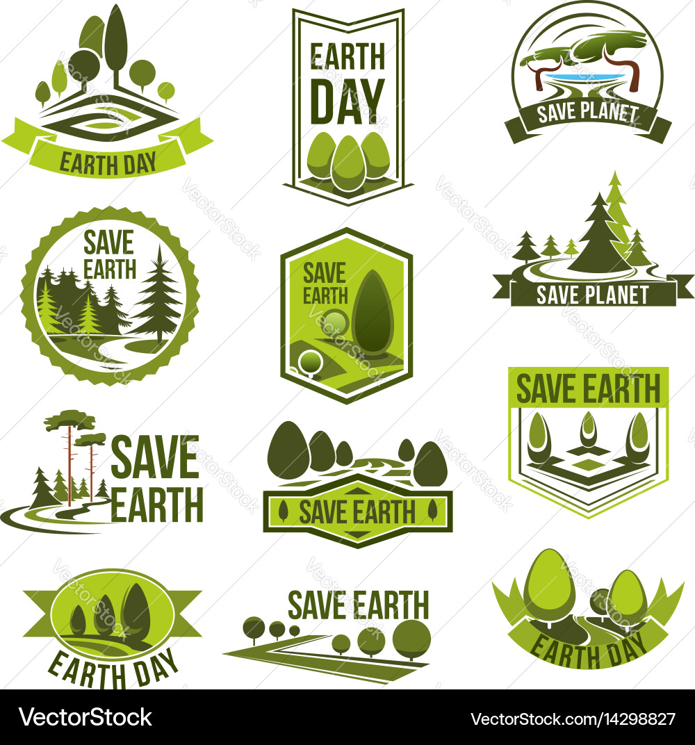 Earth day save planet eco badge set Royalty Free Vector
