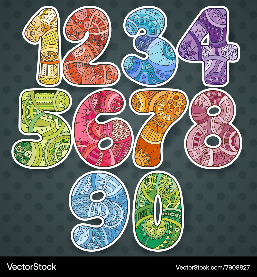 Entangle numbers set collection of doodle Vector Image