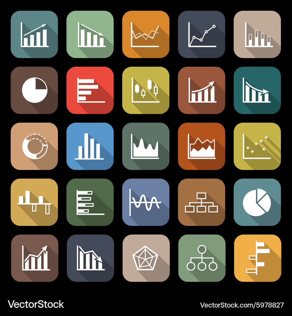 Graph flat icons with long shadow Royalty Free Vector Image