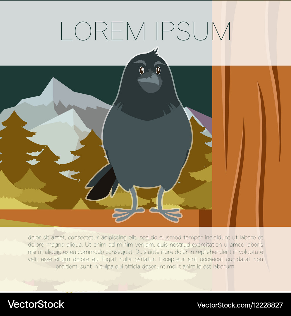 Happy raven on the tree winter flat background Vector Image