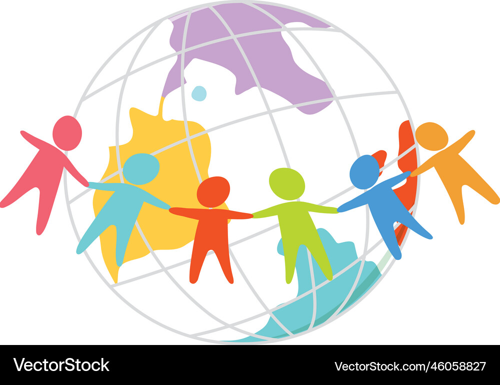 Human icons with earth globe icon Royalty Free Vector Image