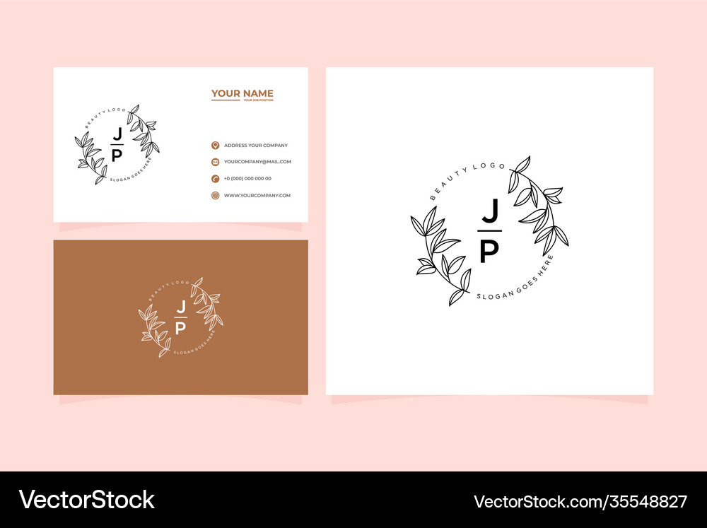 Initial jp letters beautiful floral feminine Vector Image