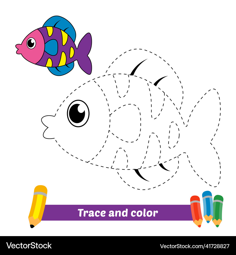 Trace and color for kids fish Royalty Free Vector Image