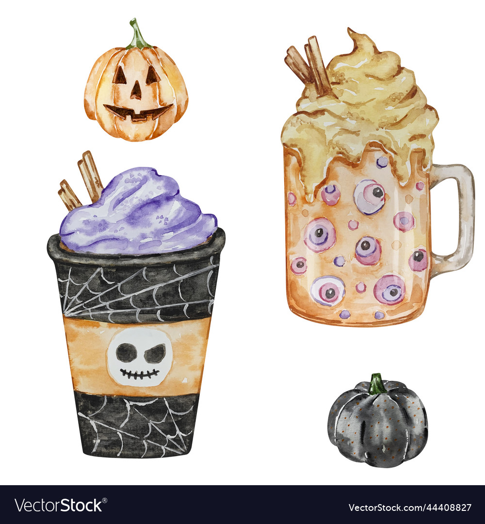 Watercolor halloween drinks and coffee Royalty Free Vector