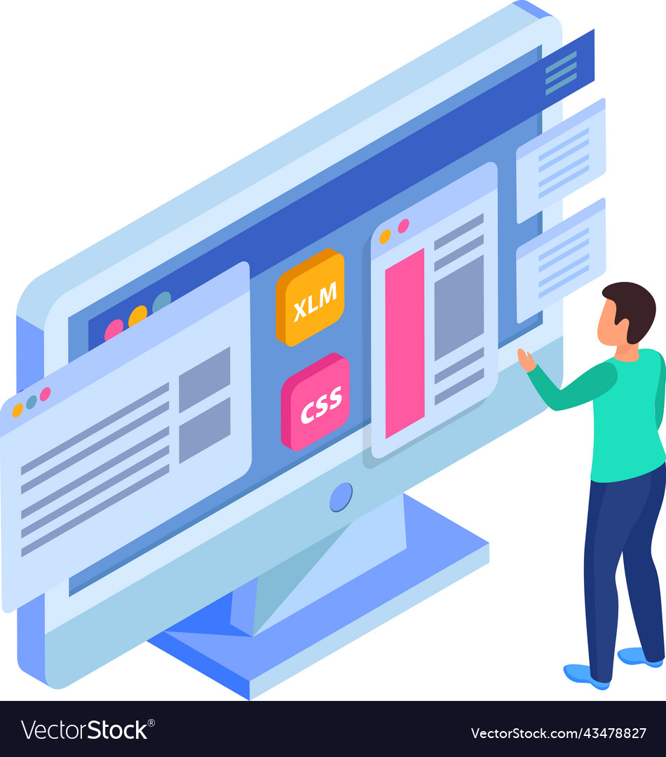 Web development computer composition Royalty Free Vector