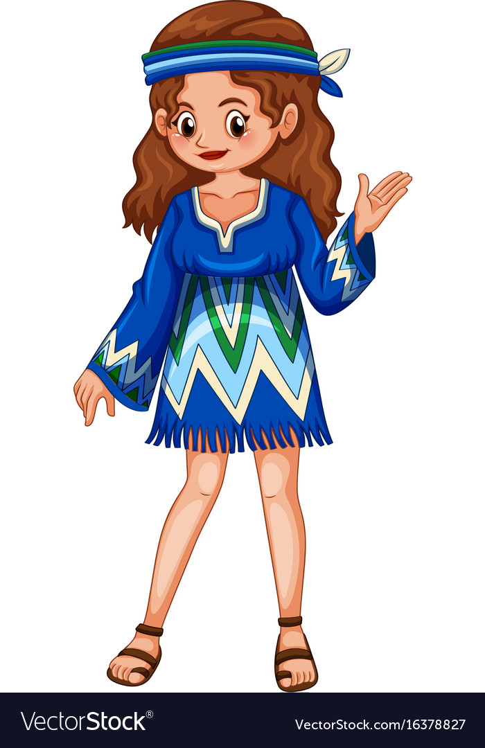 Woman in blue hippie dress Royalty Free Vector Image