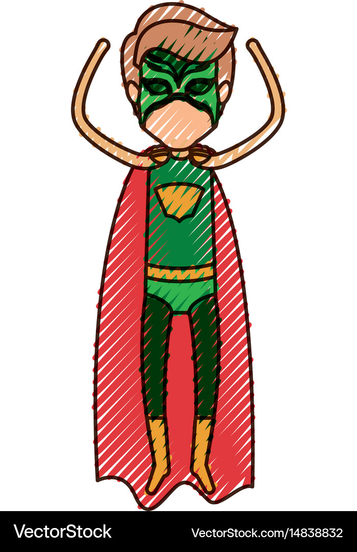 Colored pencil silhouette with faceless superhero Vector Image